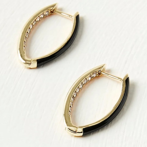 LOFT | Jewelry | Nwt Loft Sparkle Enamel Hoop Earrings In Black | Poshmark